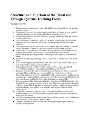 Structure and Function of the Renal and Urologic Systems Teaching Focus - Structure and Function ...
