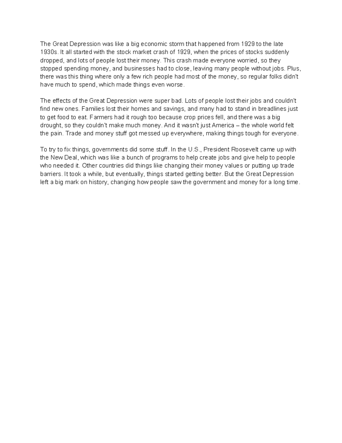 Great depression cause and effect - The Great Depression was like a big economic storm that ...