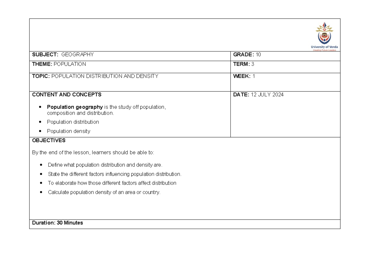 GEO Lesson PLAN Final 1 - SUBJECT: GEOGRAPHY GRADE: 10 THEME ...