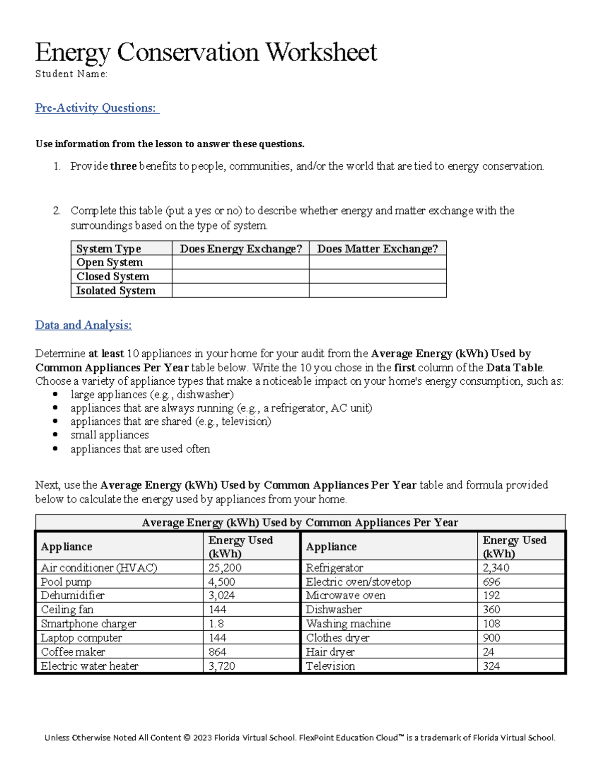 06 05 worksheet - Energy Conservation Worksheet Student Name: Pre ...