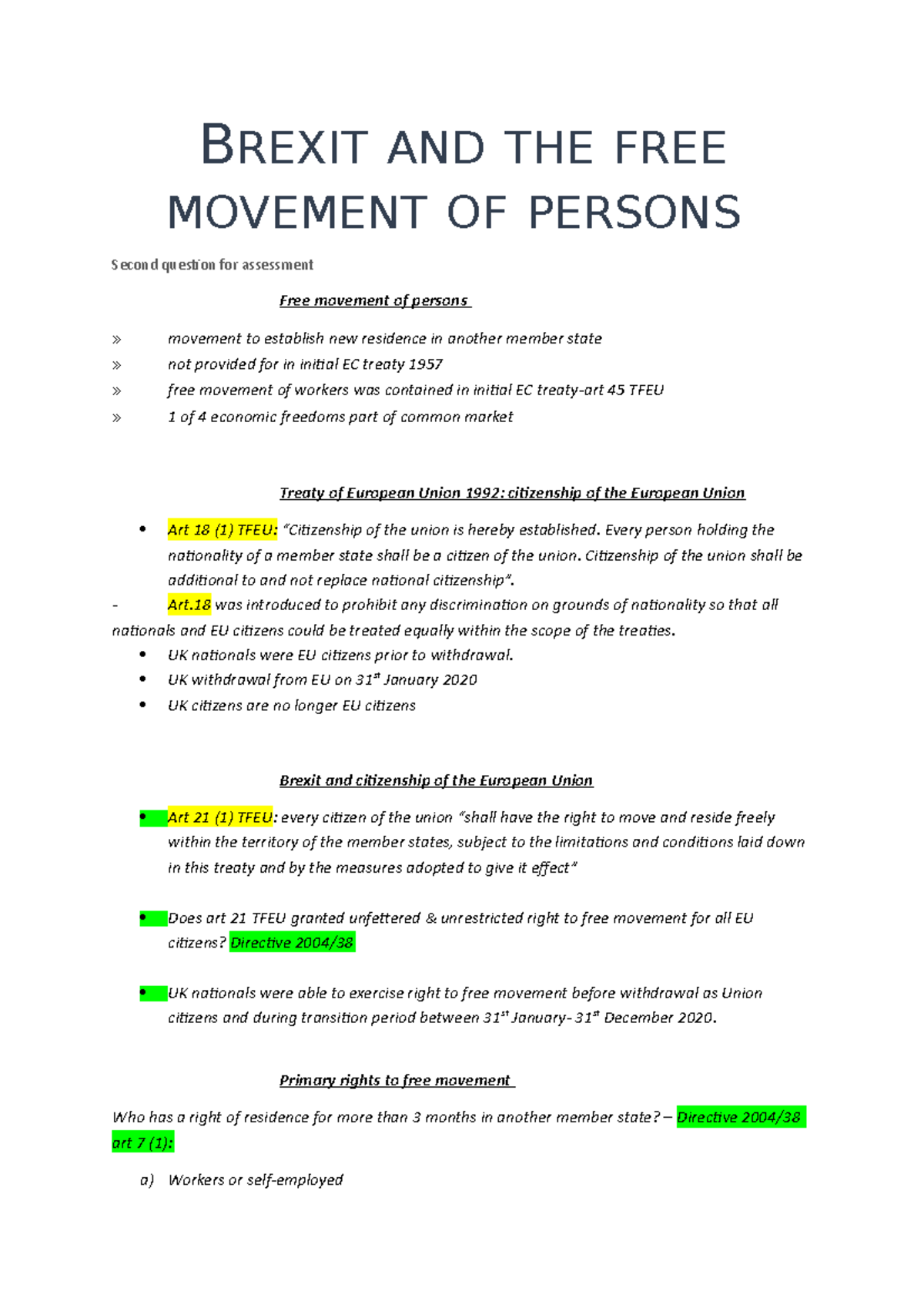 Brexit and the free movement of persons - BREXIT AND THE FREE MOVEMENT ...