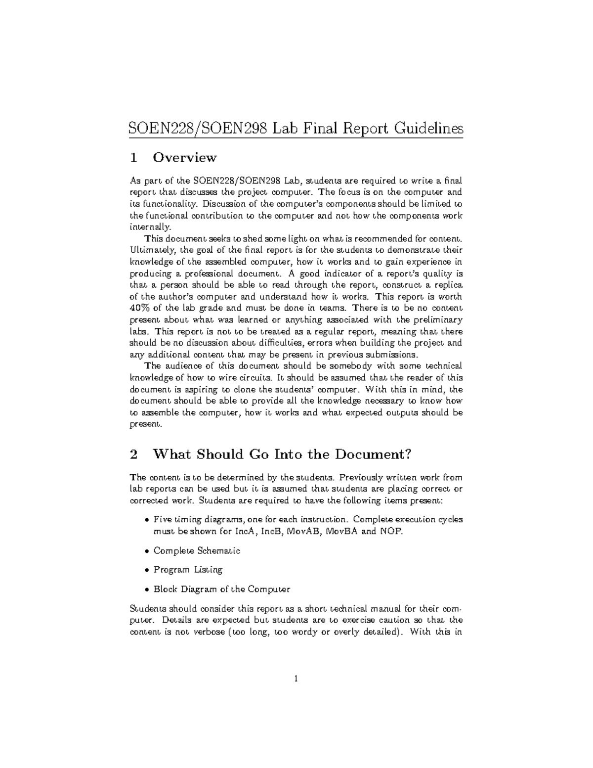 FR Guidelines - 228 LAB - SOEN228/SOEN298 Lab Final Report Guidelines 1 ...