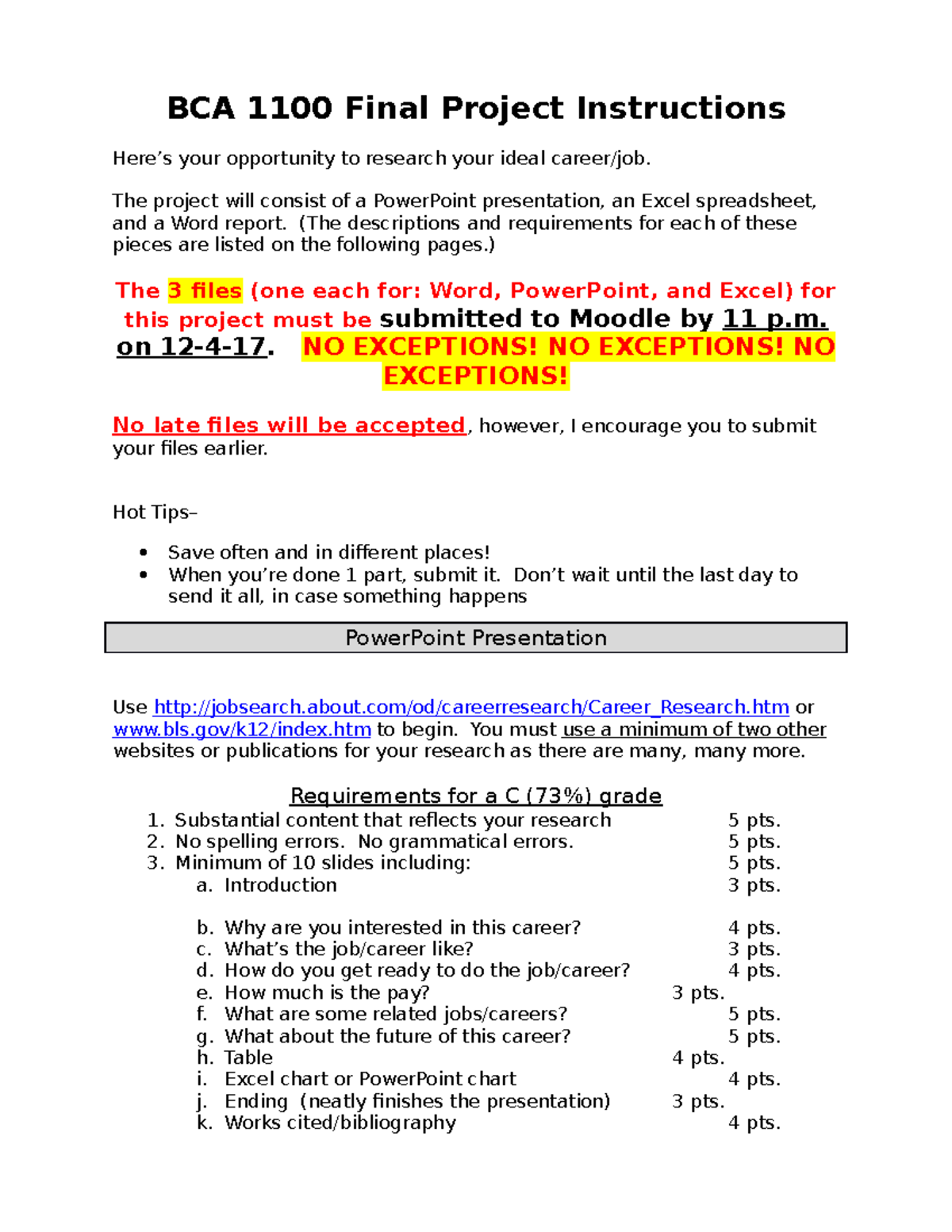 Final Project Instructions - BCA 1100 Final Project Instructions Here’s ...