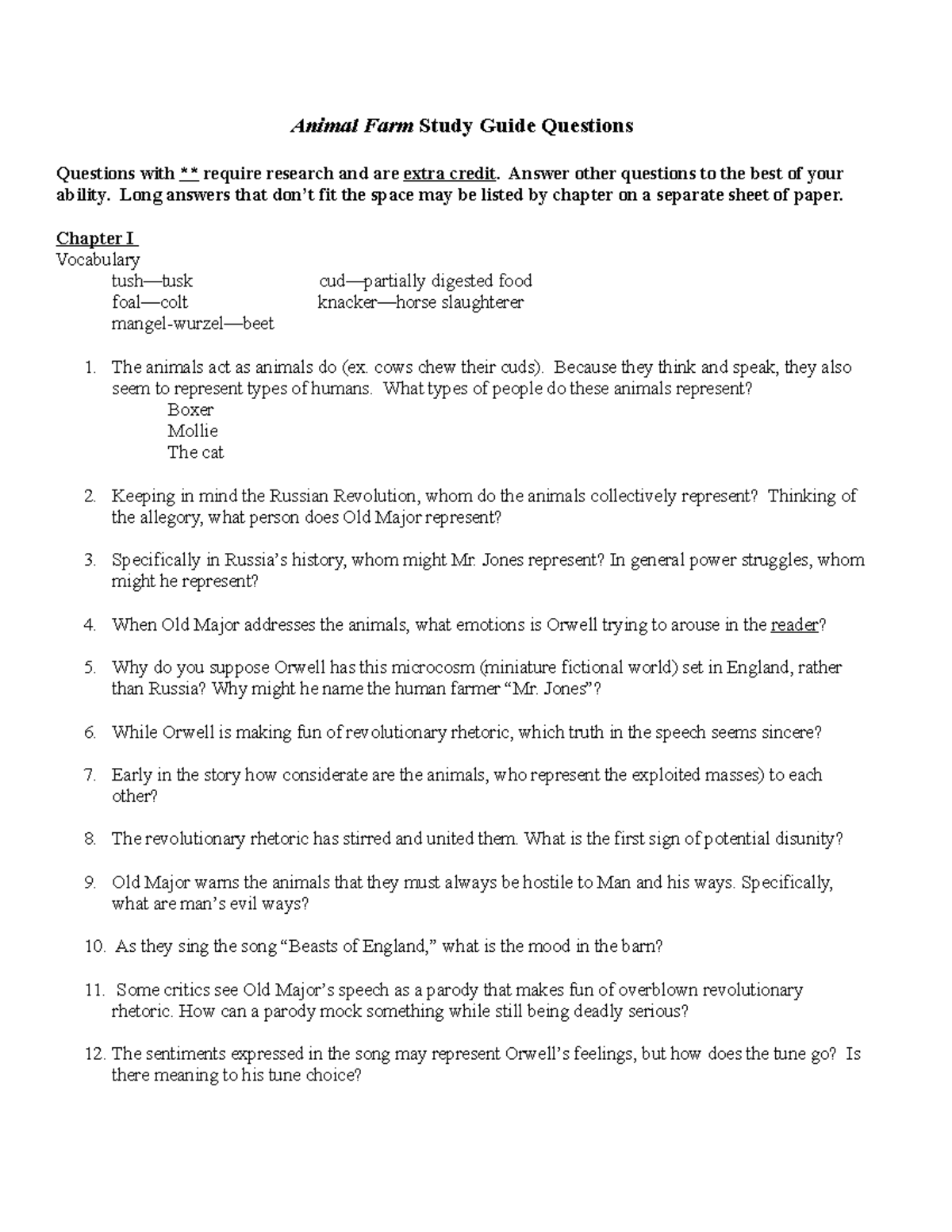 Animal Farm Study Guide Questions, Enriched - Animal Farm Study Guide ...