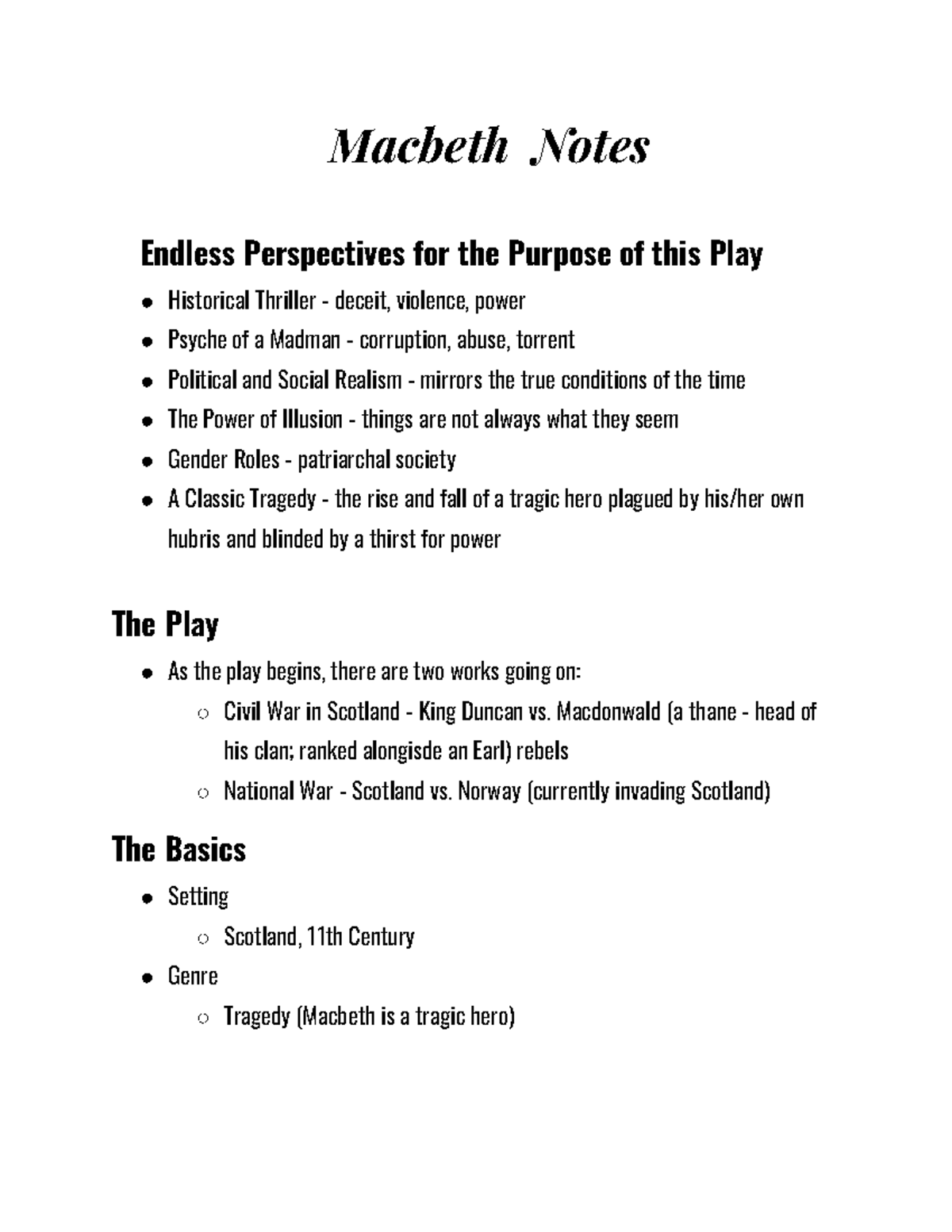 Macbeth Notes - Macbeth Notes Endless Perspectives for the Purpose of ...