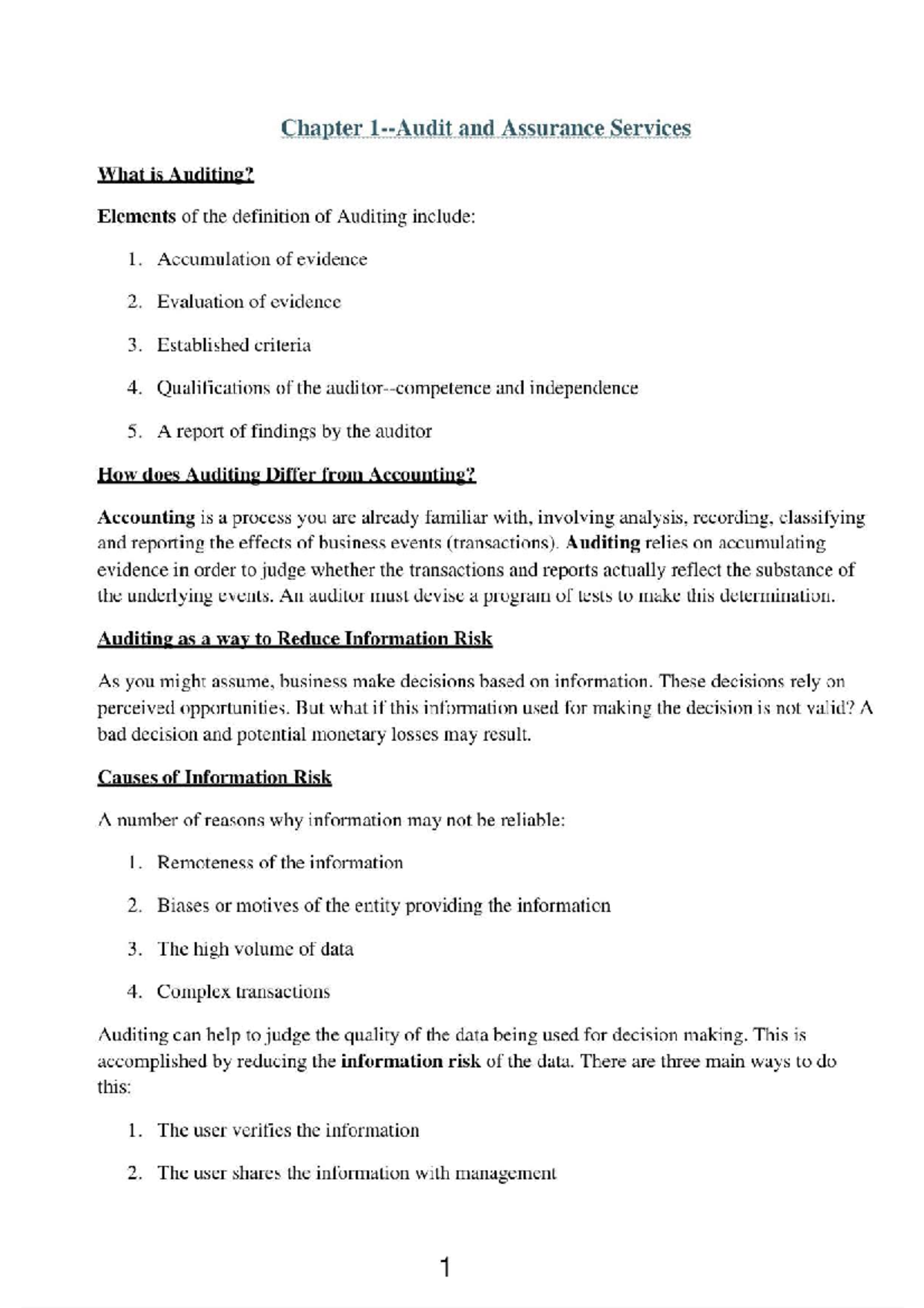Auditing summary part1 - Studocu