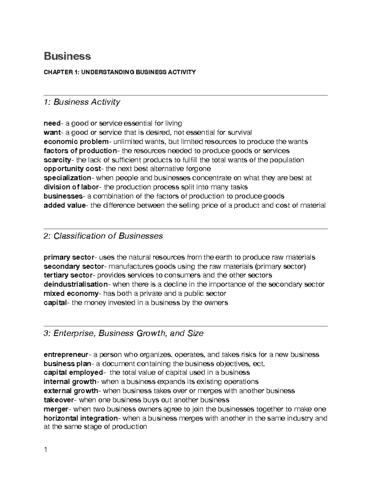 Busniess- Chapter 1- Key words - Business CHAPTER 1: UNDERSTANDING ...