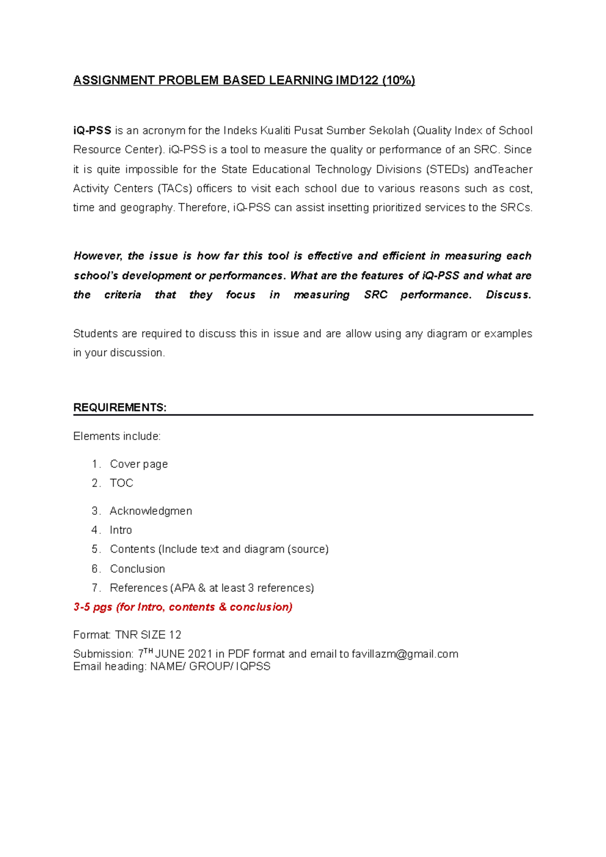 Problem Based Learning IMD122 example - ASSIGNMENT PROBLEM BASED ...