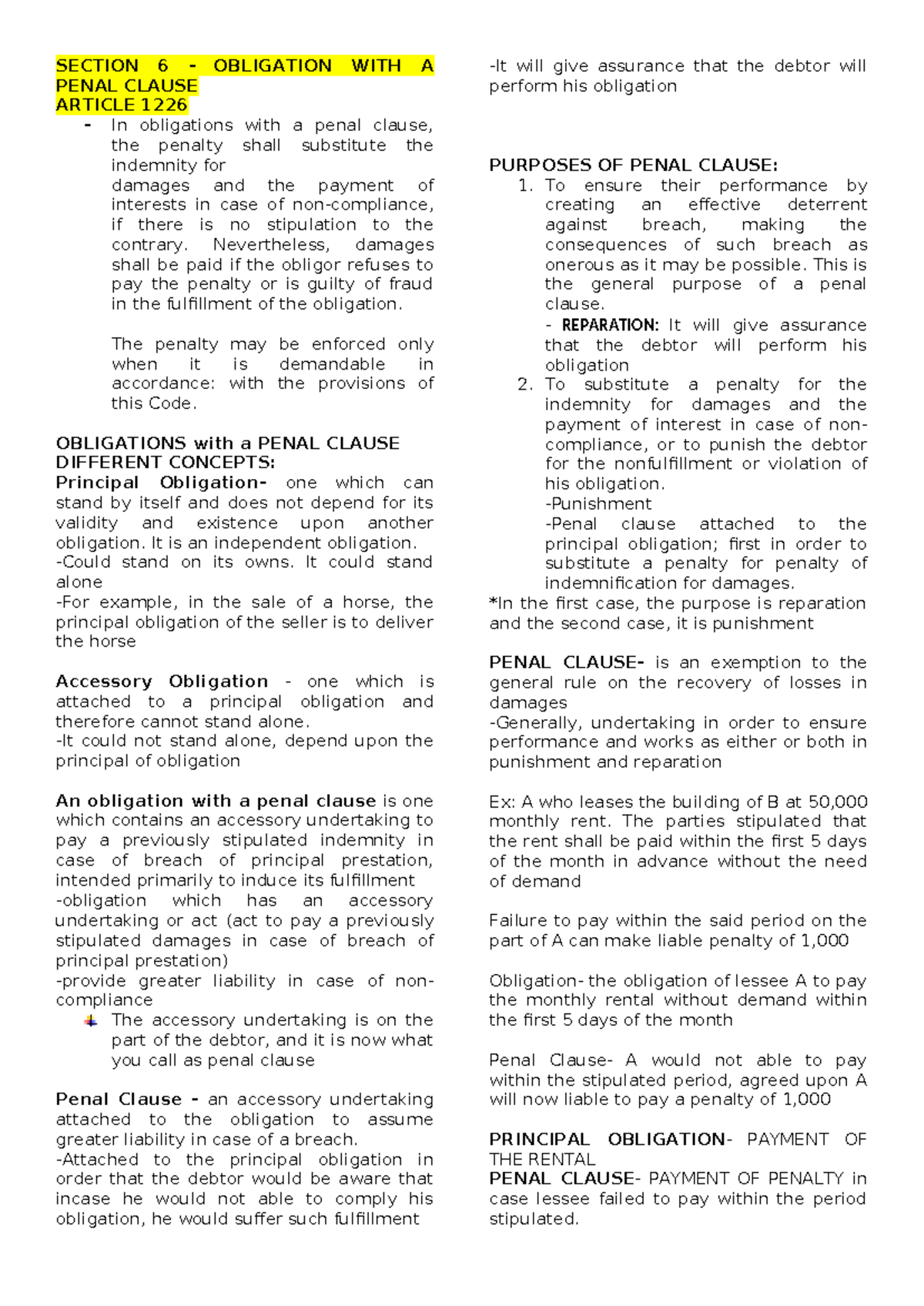 Article 1226-1249 - OBLICON - SECTION 6 - OBLIGATION WITH A PENAL ...