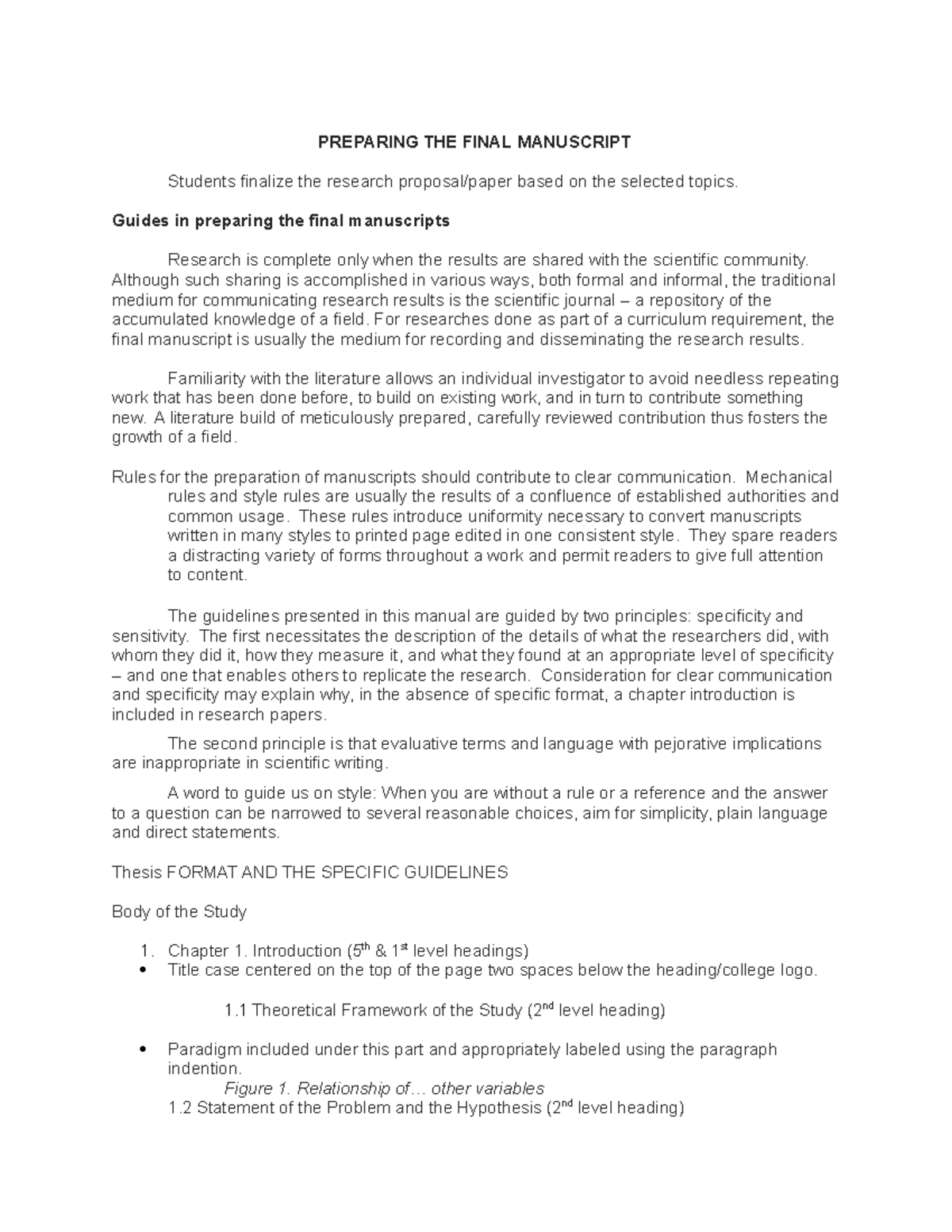 Preparing the final manuscript - Secondary Education - Studocu