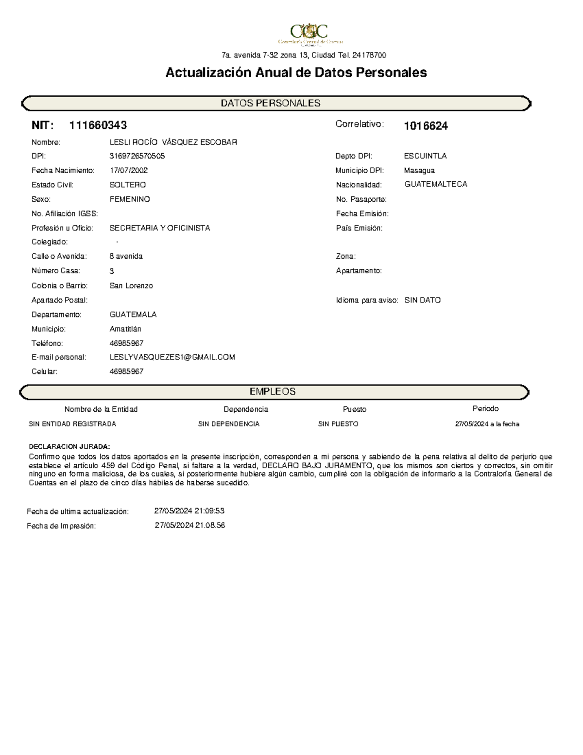 Vásquez Escobar Lesli Rocio - 7a. avenida 7-32 zona 13, Ciudad Tel ...