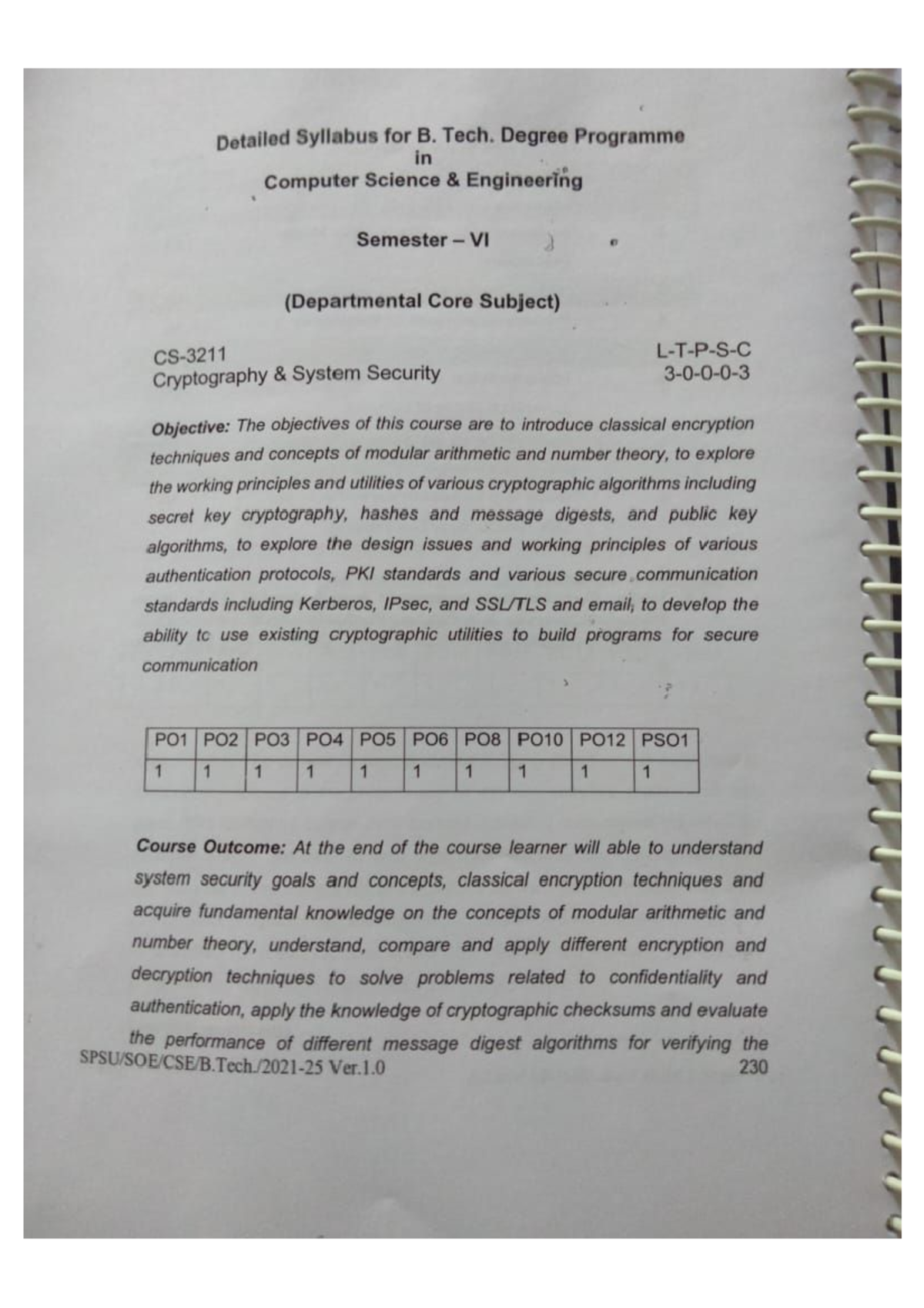 CNS Syllabus 1 - Cryptography - Detailed Syllabus for B. Tech. Degree Programme in Computer ...