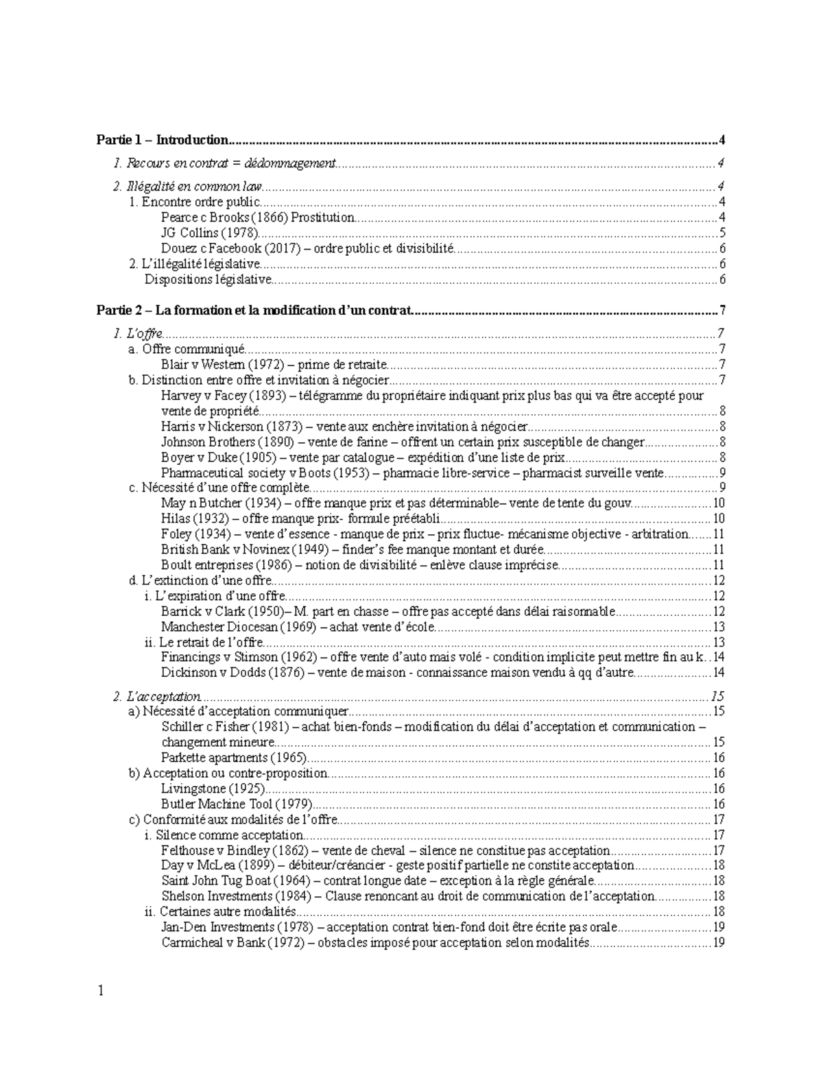 Contrat - état de droit - First half of the class - Harvey v Facey ...