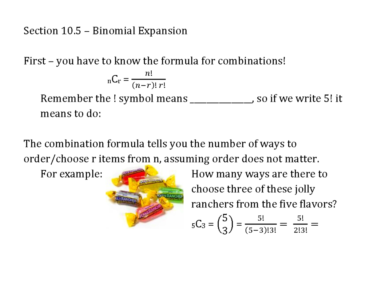 Notes+-+10 - In Class Work - Section 10 – Binomial Expansion First ...