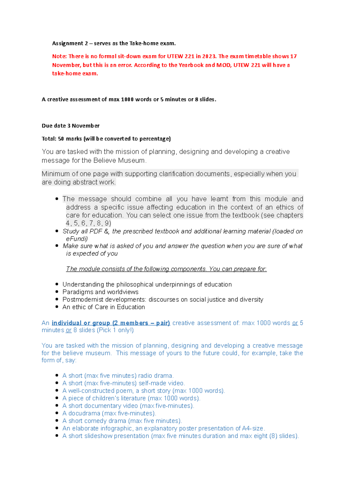 UTEW 221 - Assignment 2 - 2023 - Assignment 2 – serves as the Take-home ...