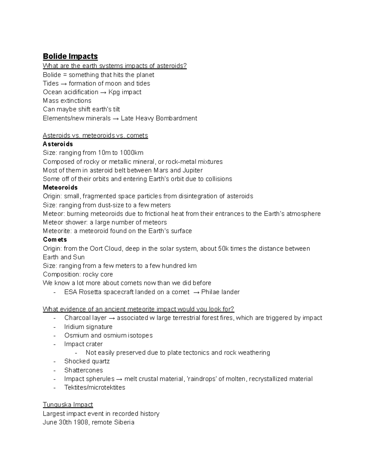 Bolide Impacts - Lecture notes 19 - Bolide Impacts What are the earth ...