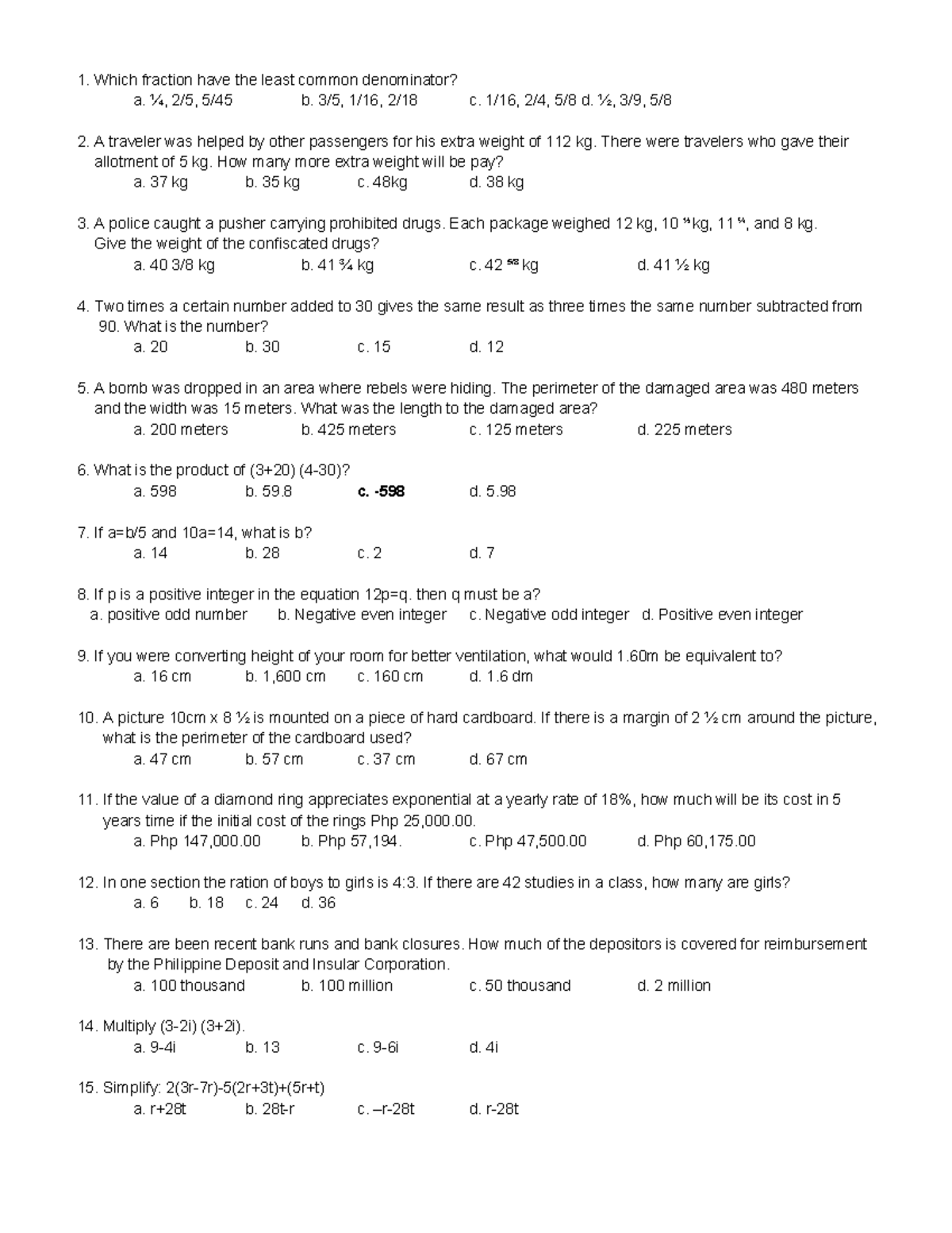 Math2017 LET Actual Exam Which Fraction Have The Least Common