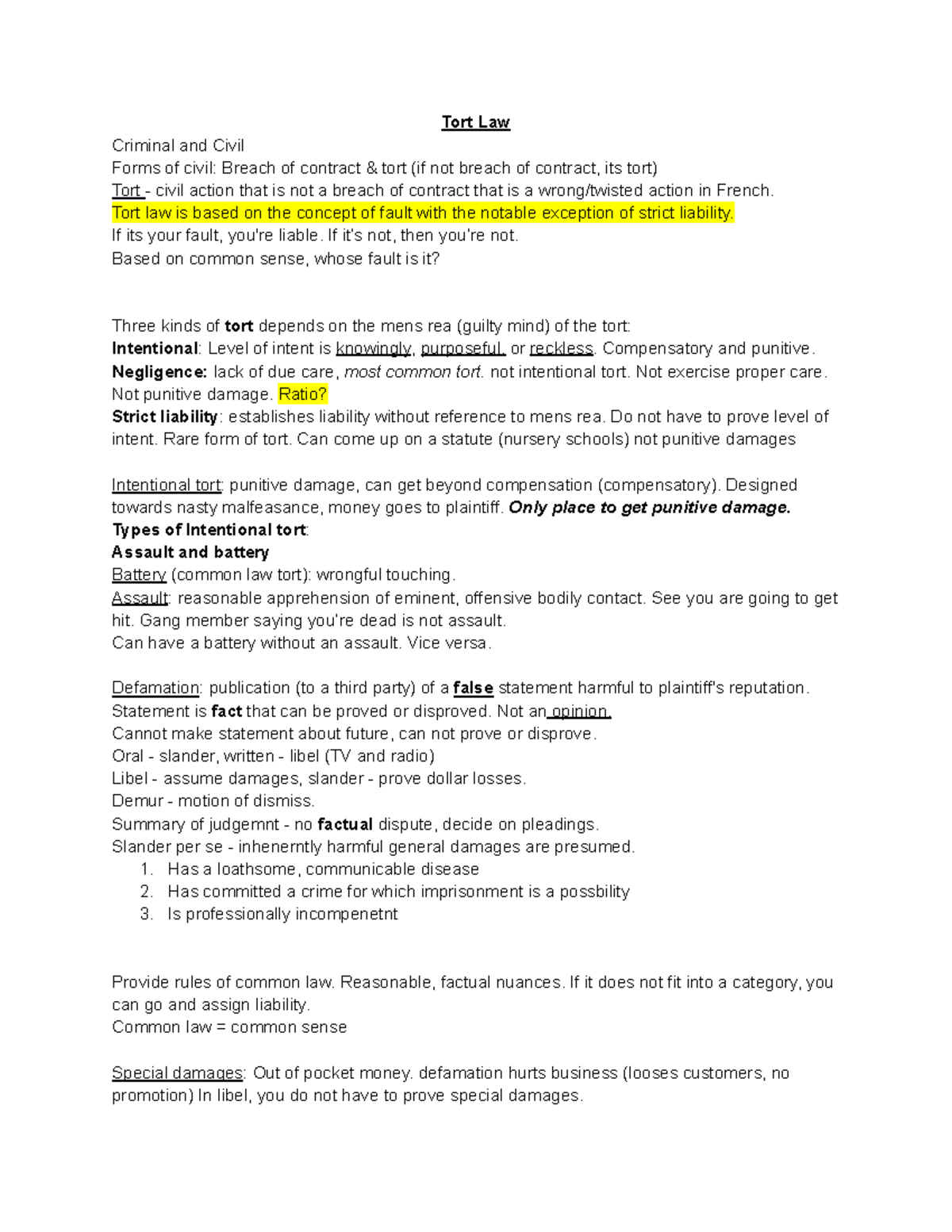 Tort Law Ch 7 - Lecture notes - Tort Law Criminal and Civil Forms of ...