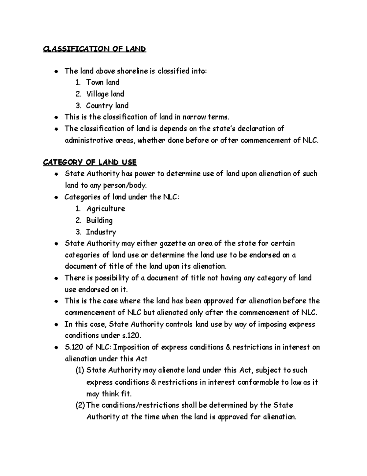 Classification OF LAND Notes - CLASSIFICATION OF LAND The land above ...