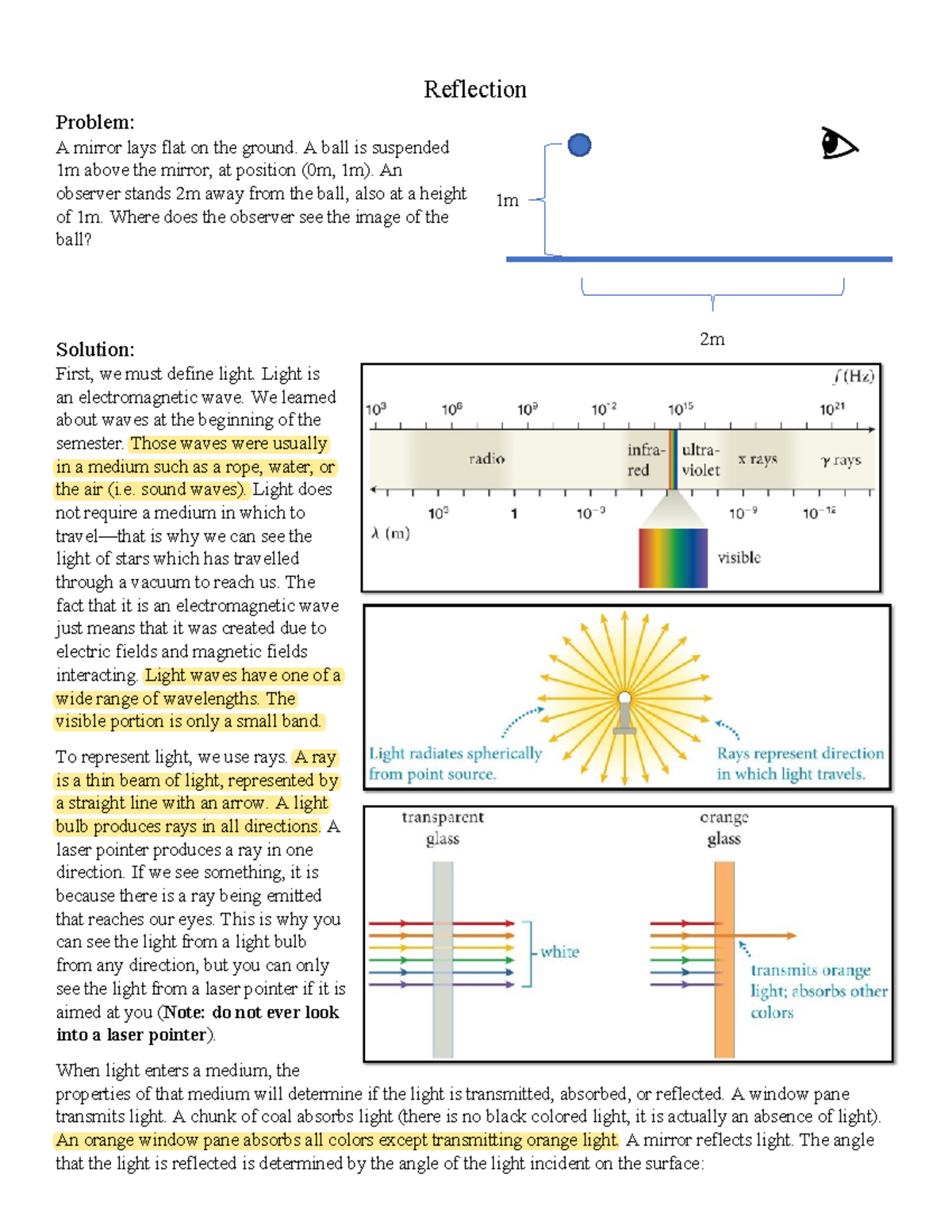 1 Reflection final - how to - Reflection Problem: A mirror lays flat on ...