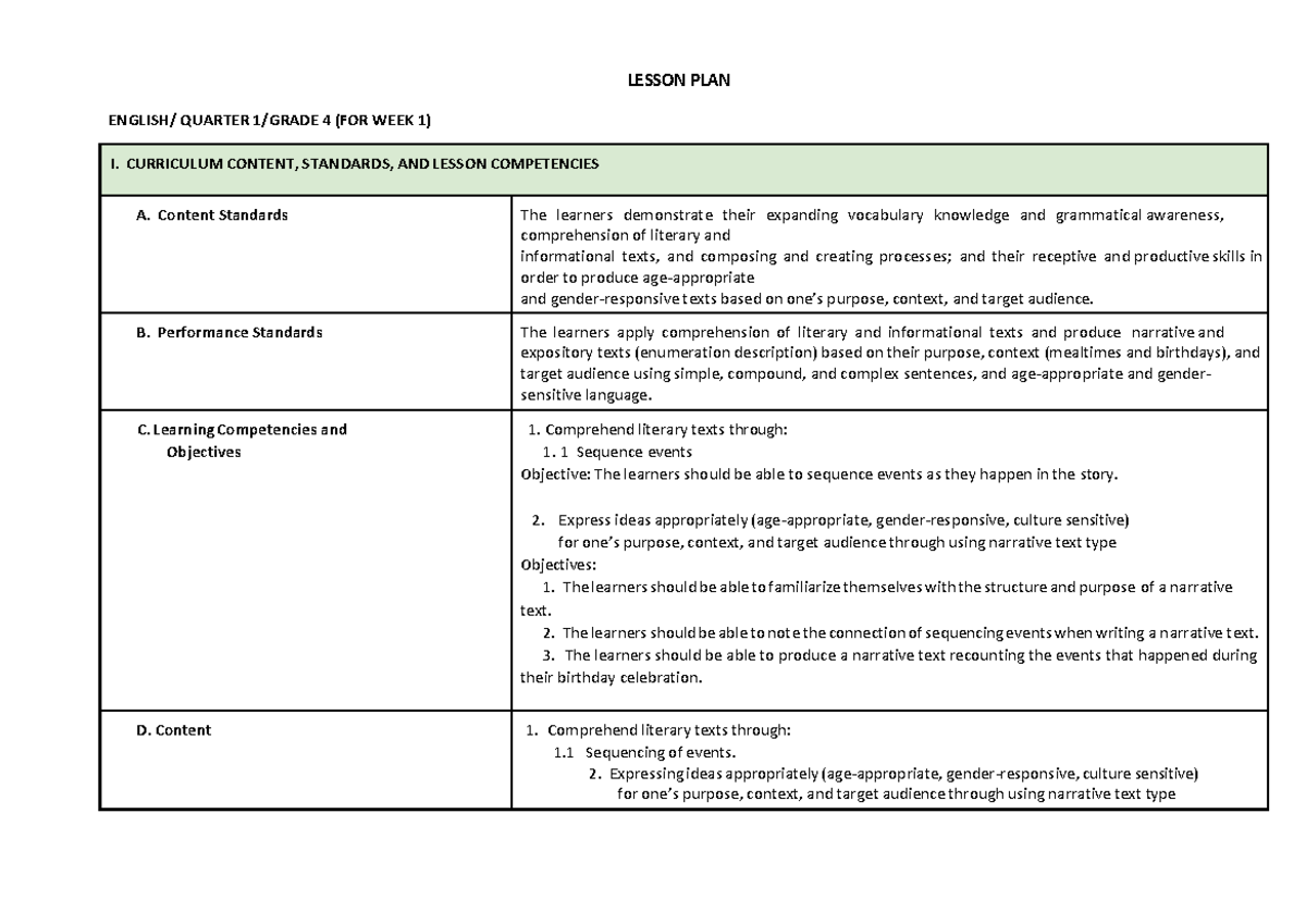 English 4 Matatag DEMO Aguirre - LESSON PLAN ENGLISH/ QUARTER 1/GRADE 4 ...