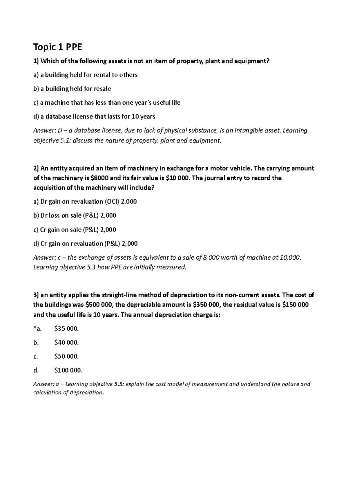 ACCT2011 mid term e Test sample questions - Topic 1 PPE Which of the ...