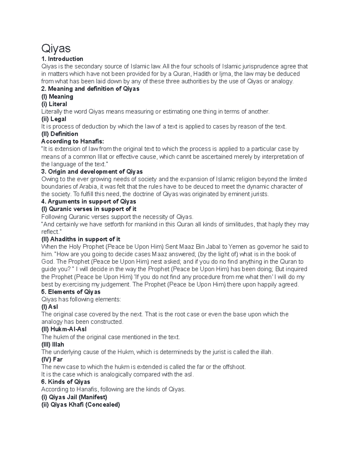 Islamic Jurisprudence Qiyas - Qiyas Introduction Qiyas is the secondary ...