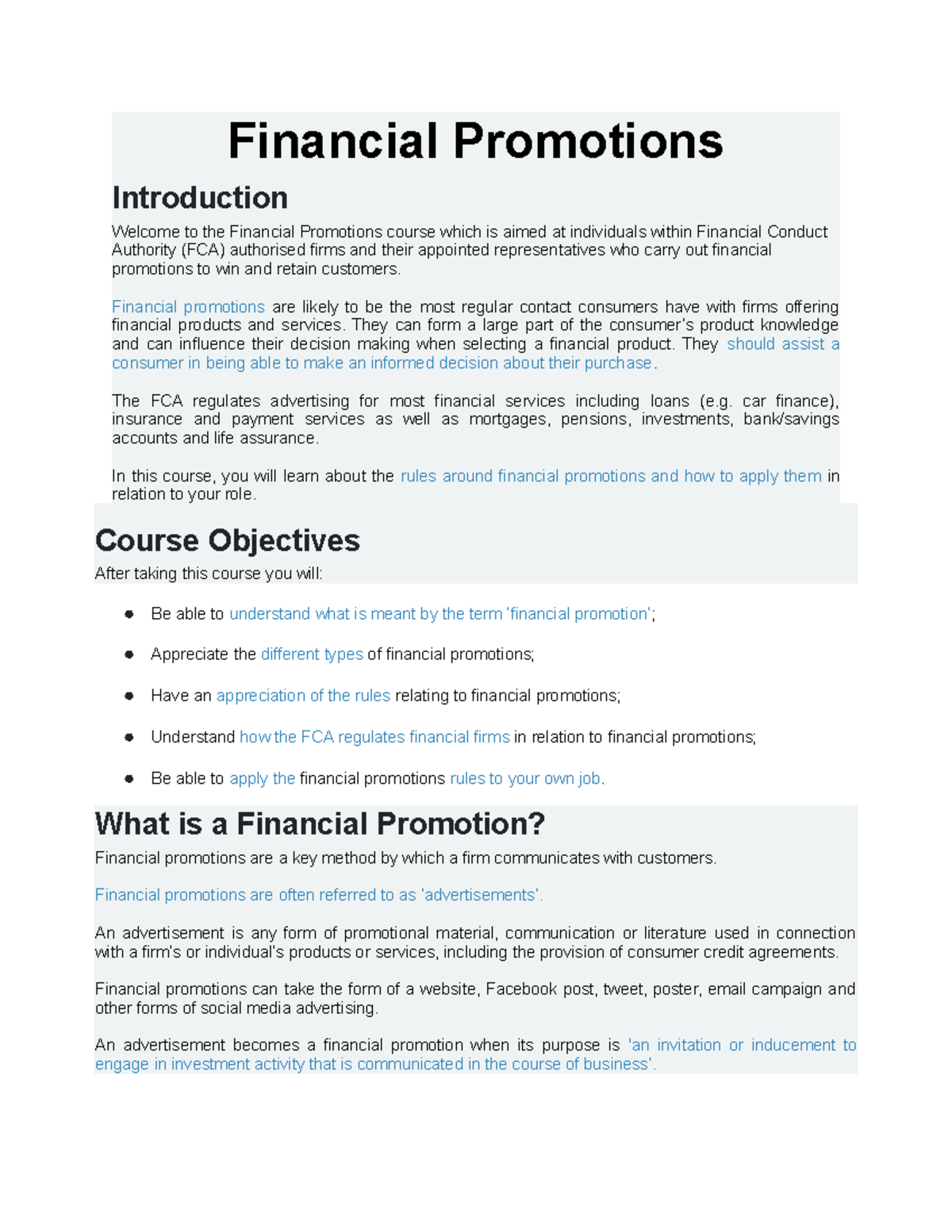 Financial Promotions - Financial promotions are likely to be the most ...
