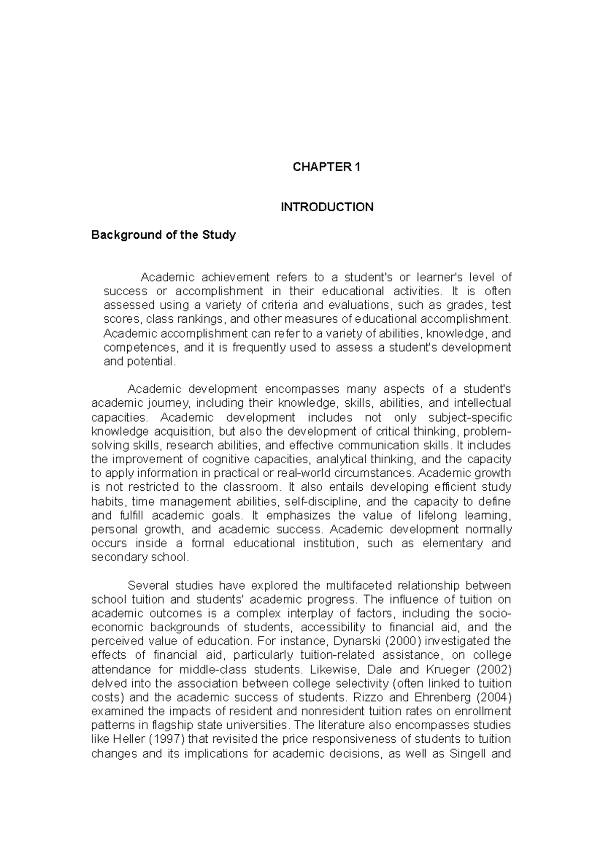Research Studies - YES - CHAPTER 1 INTRODUCTION Background of the Study ...