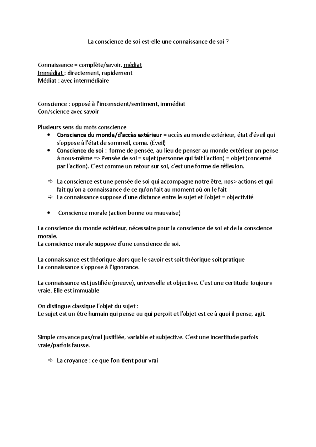 La conscience - cours - La conscience de soi est-elle une connaissance ...