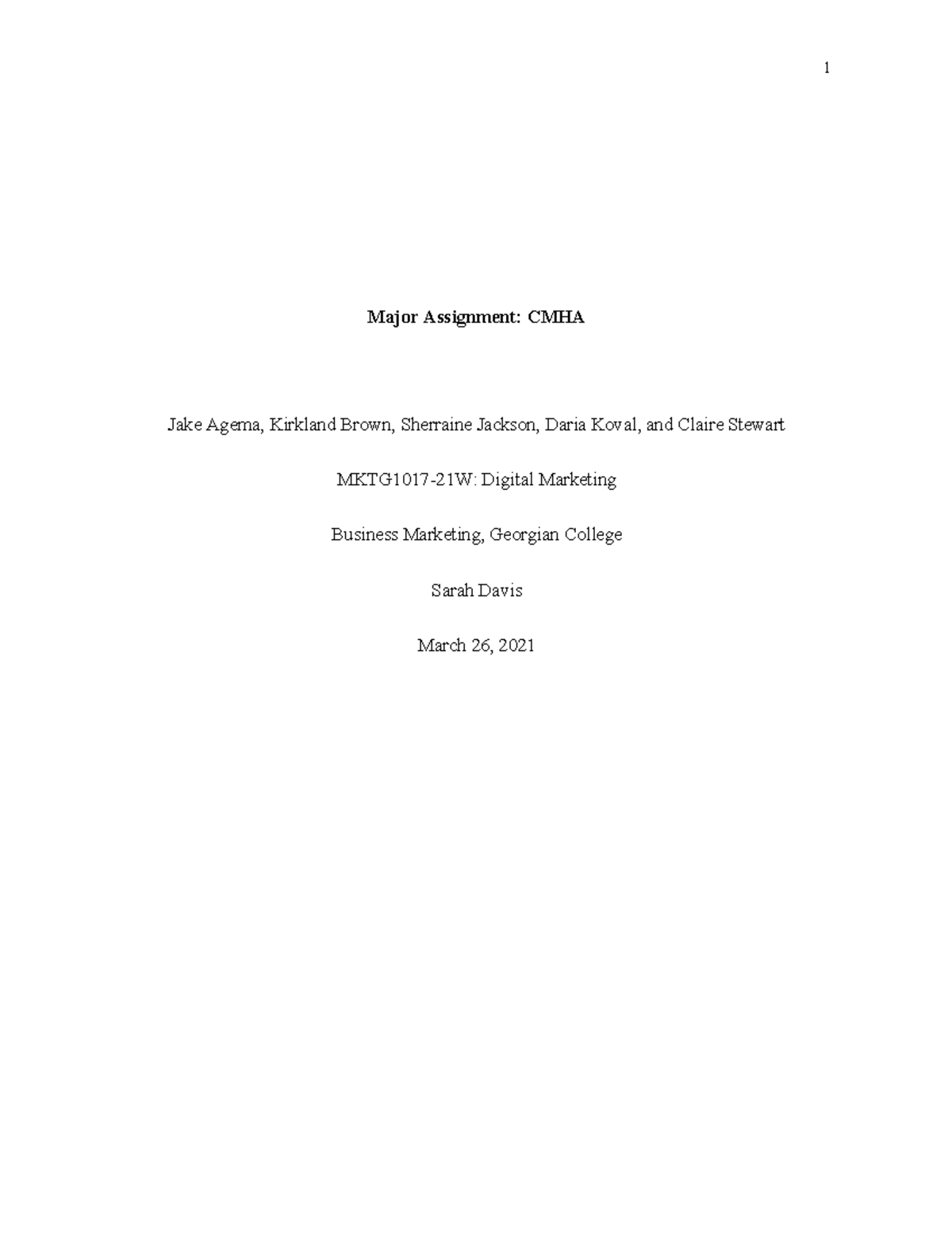 Major Assignment Part 3 - SEO & SMM Strategies - Major Assignment: CMHA ...