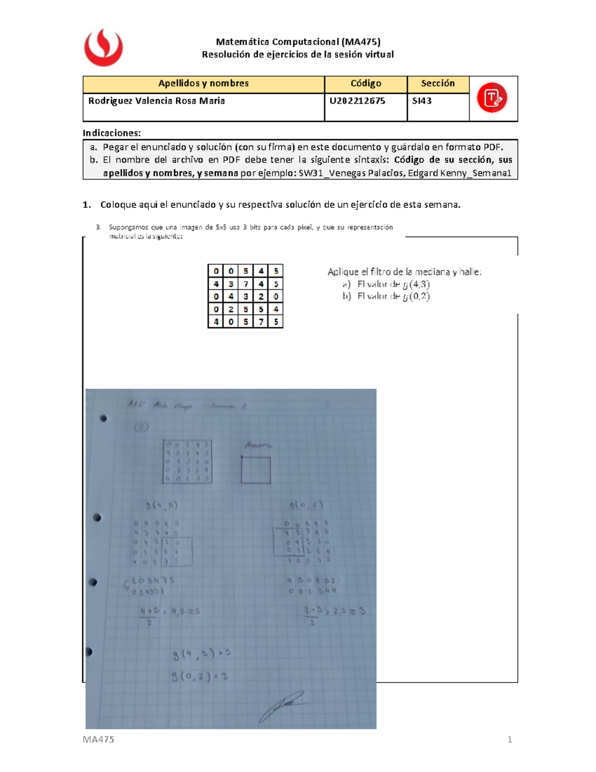 Matematica Computacional 2024-01 AAD 2 - MA4 75 1 Matemática ...
