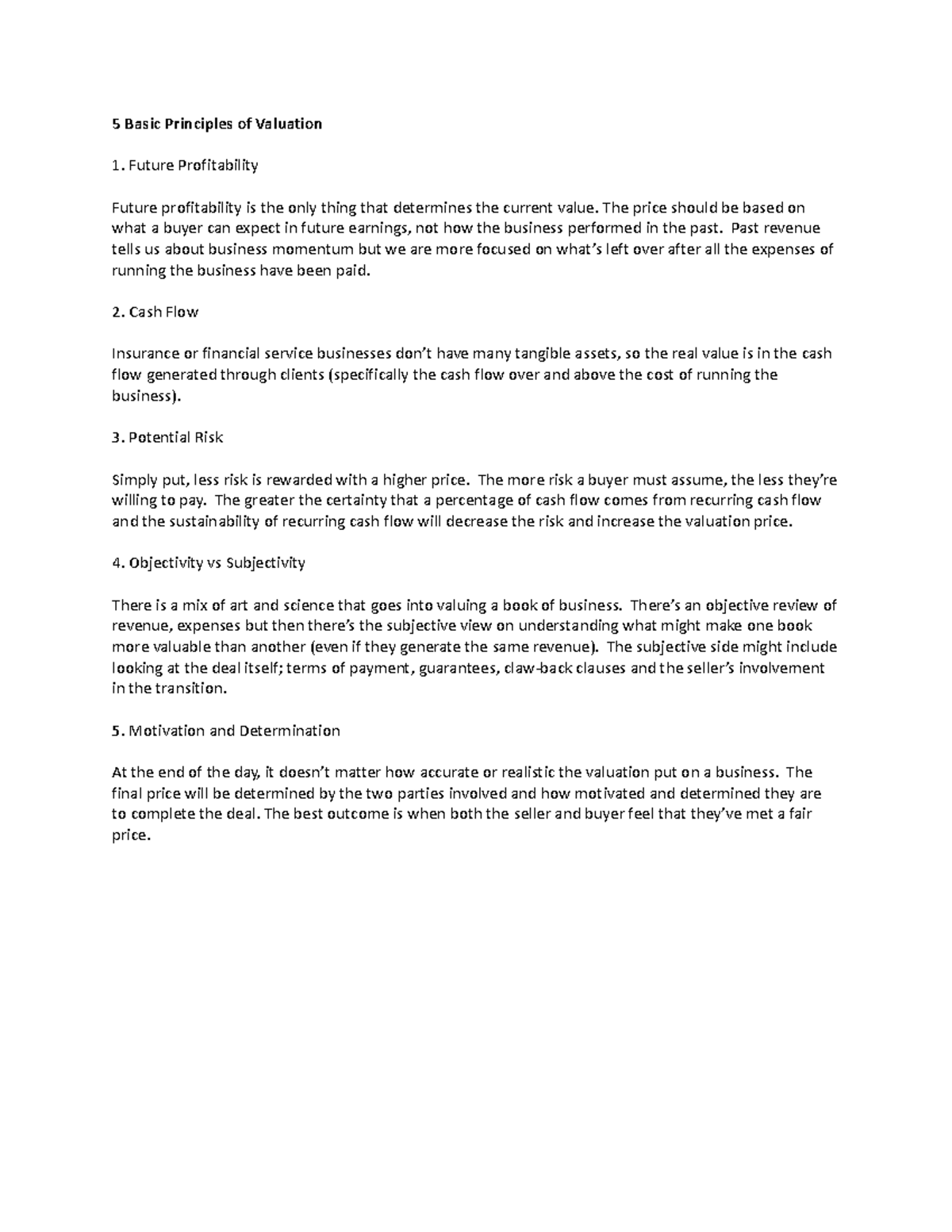 5 Basic Principles of Valuation - 5 Basic Principles of Valuation ...