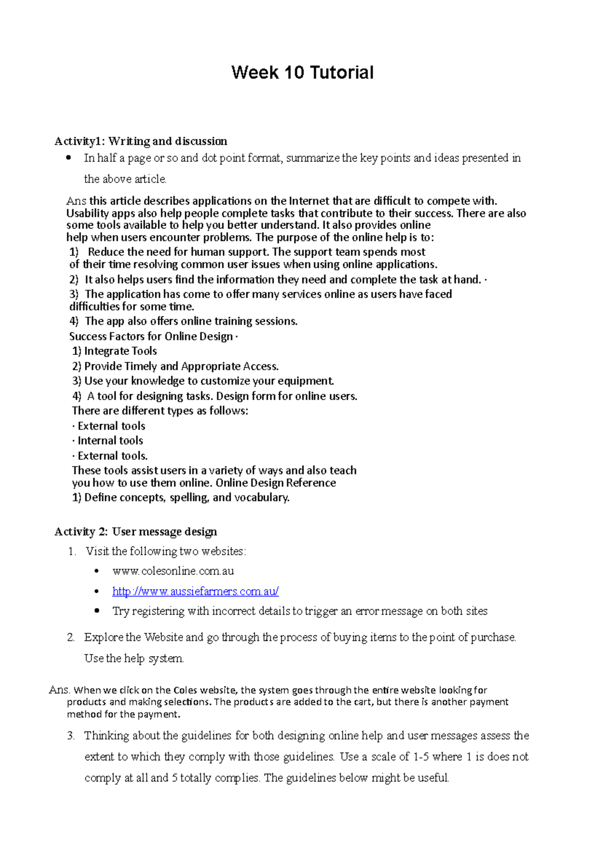 Tutorial 10 - week 10 - Week 10 Tutorial Activity1: Writing and ...