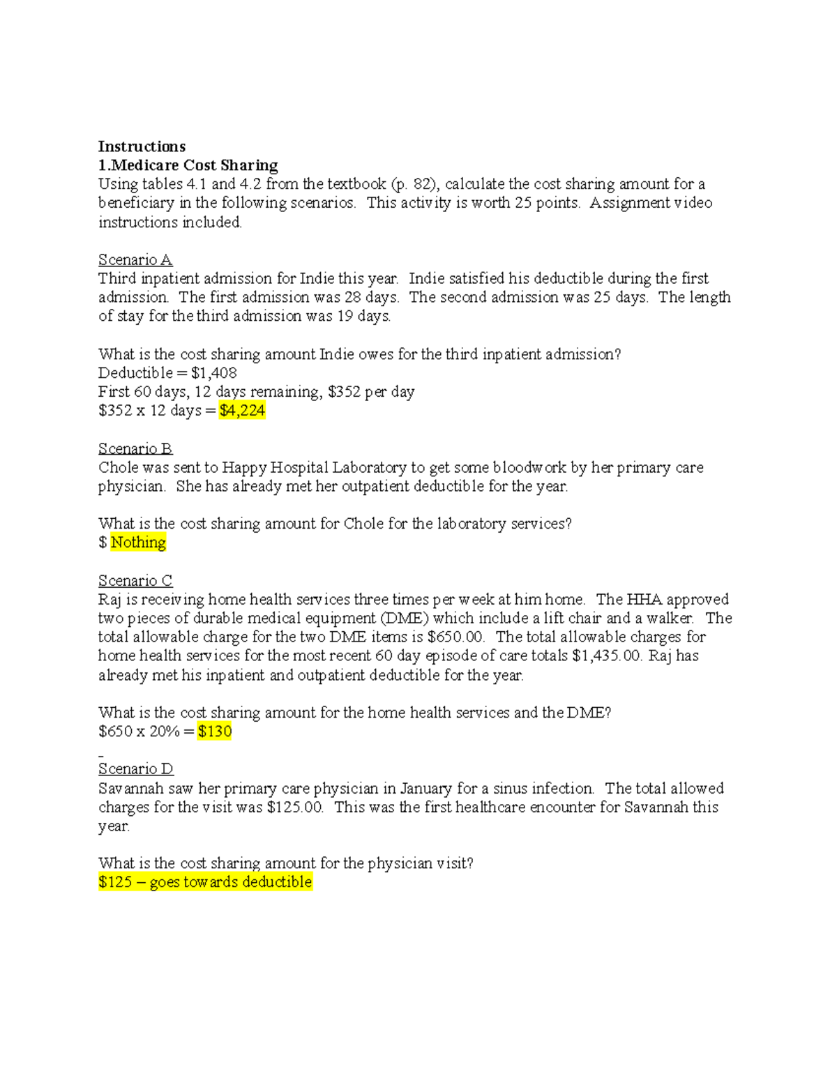 HIM 220 Medicare Cost Sharing - Instructions 1 Cost Sharing Using ...