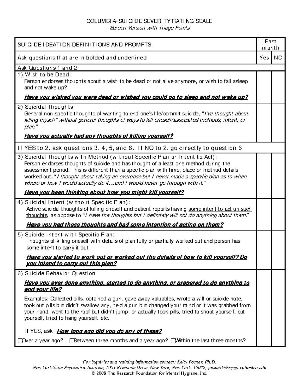 Columbia suicide rating scale - COLUMBI A- SUI CI DE SEVERI TY RATI NG ...