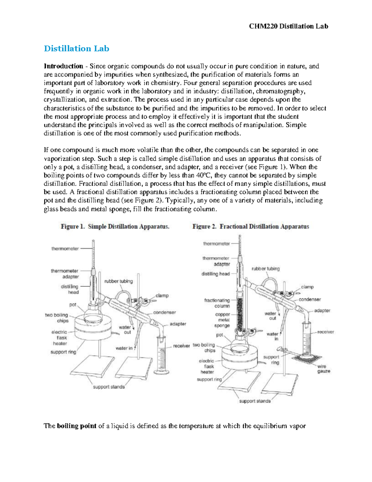 CHM220 Distillation Lab - CHM220 Distillation Lab Distillation Lab ...