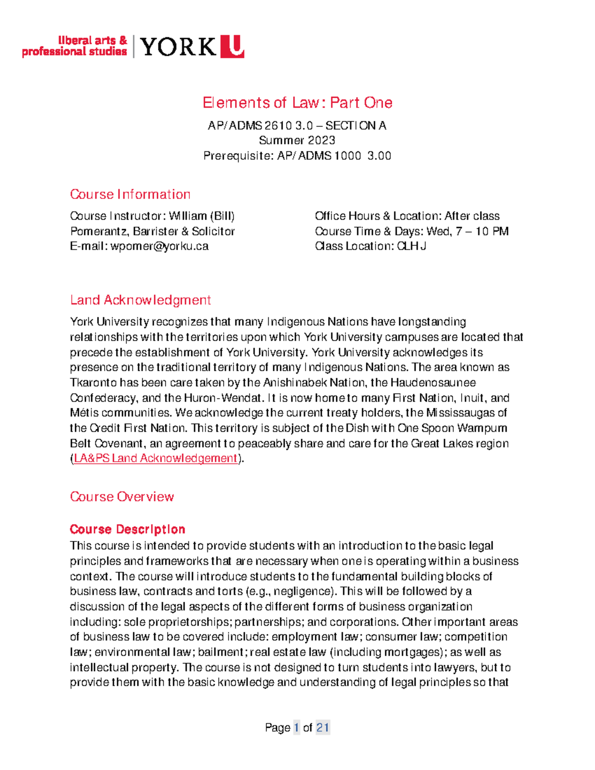 S23 ADMS 2610A Course Outline - Ap/Adms 2610 - Yorku - Studocu