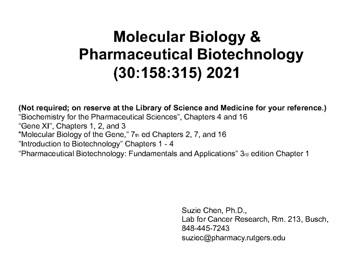 Molecular Biology Lecture 2 - Molecular Biology & Pharmaceutical ...