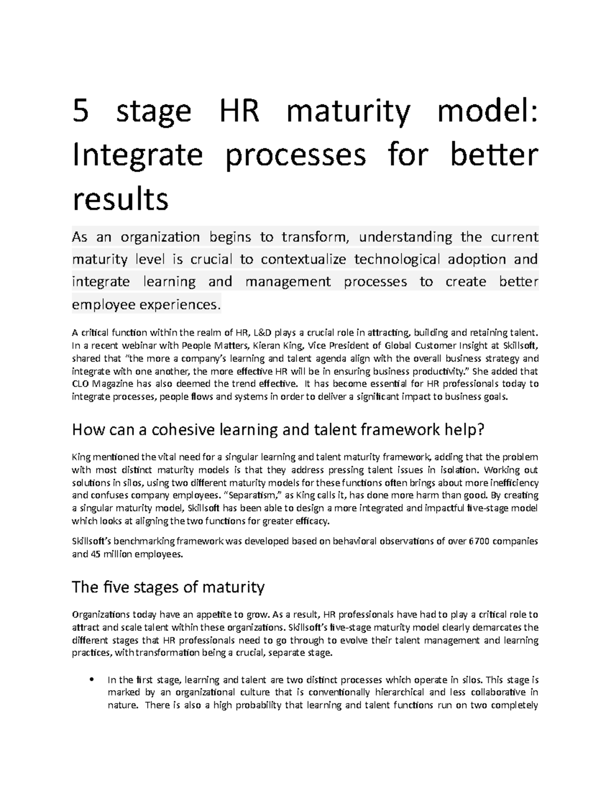 HRA notes - HR Analytics - 5 stage HR maturity model: Integrate ...