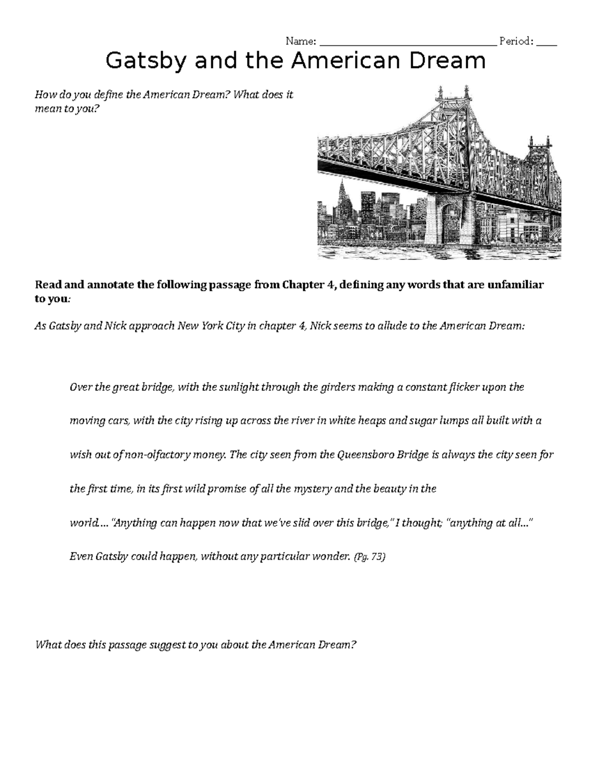 Gatsby and American Dream now and then history - Name ...