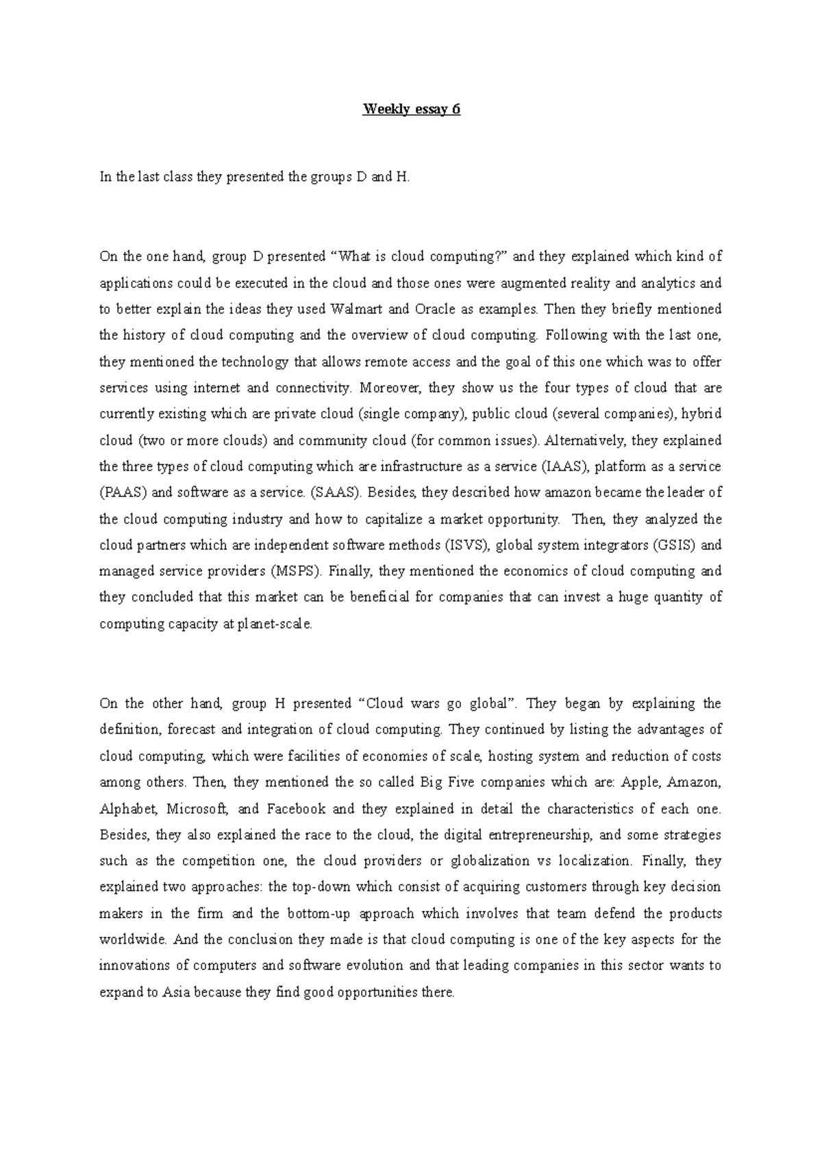 Weekly essay semana 6. Entregas semanales - Weekly essay 6 In the last ...