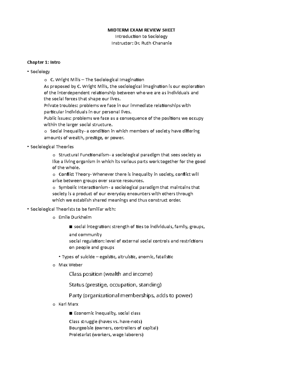 MIdterm Exam Review Sheet - MIDTERM EXAM REVIEW SHEET Introduction to ...