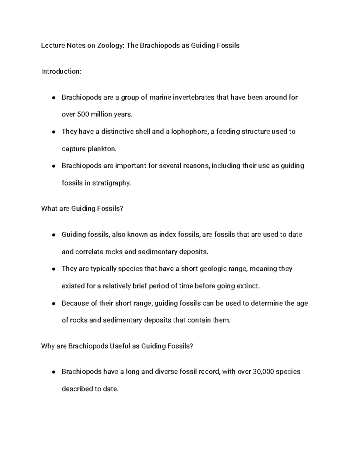 Lecture Notes on Zoology The Brachiopods as Guiding Fossils - Lecture ...