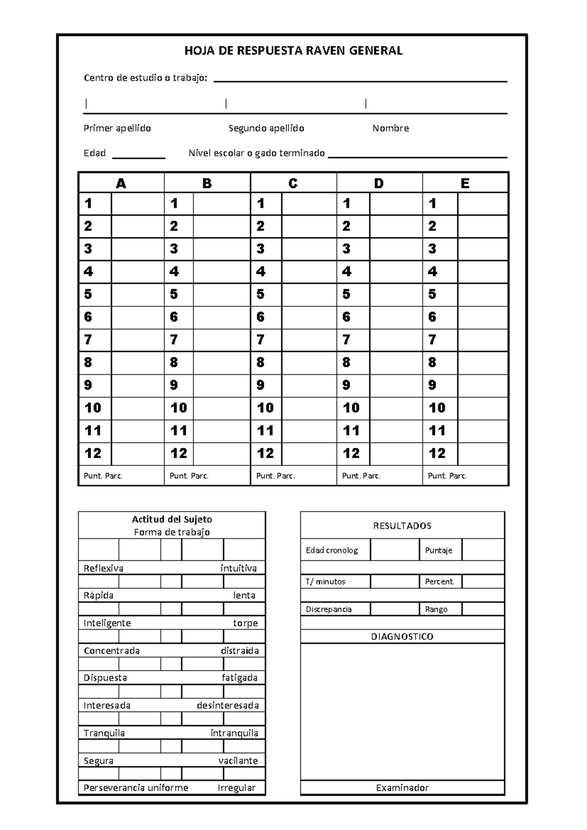 Raven General HOJA RPTA - HOJA DE RESPUESTA RAVEN GENERAL Centro de ...