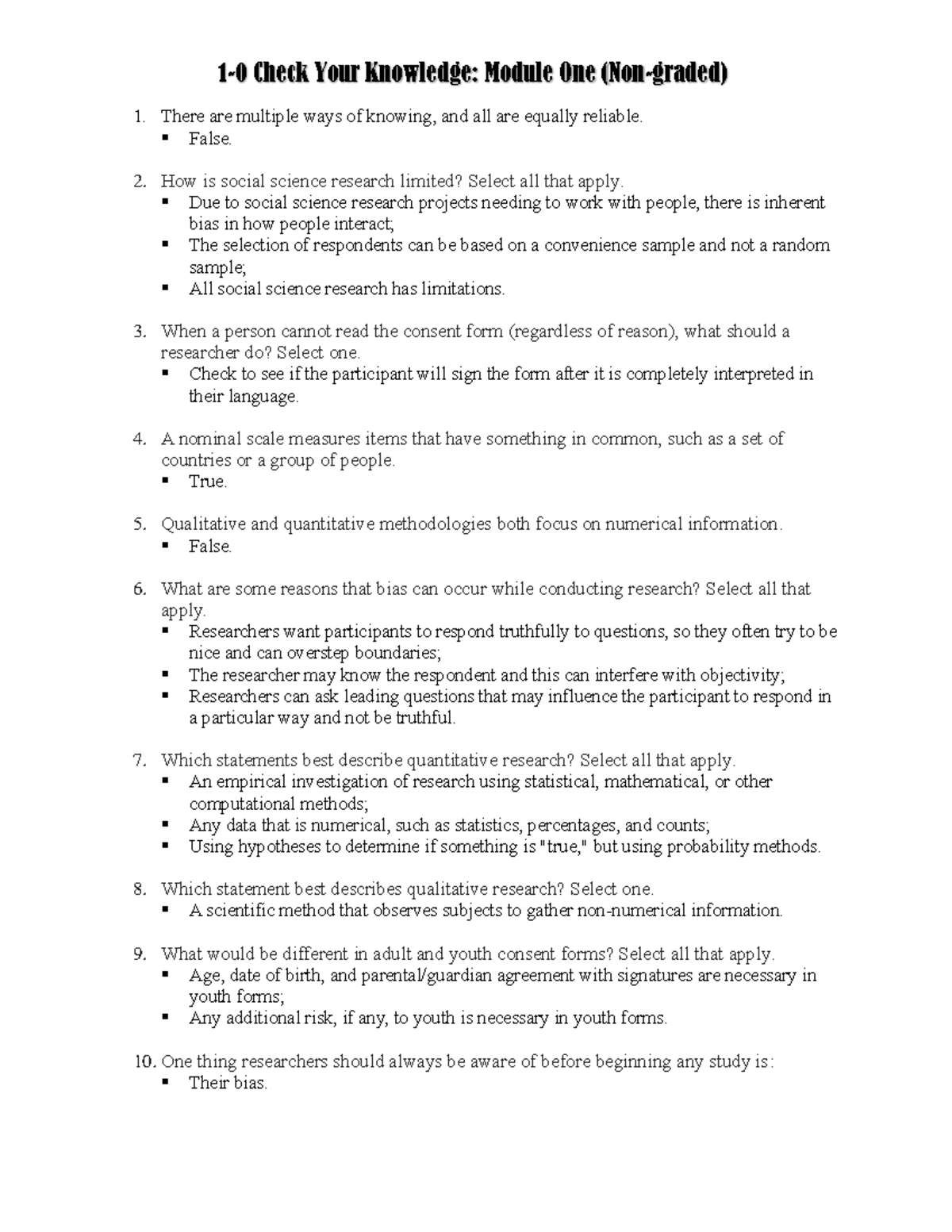 1-0 Check Your Knowledge- Module One (Non-graded) - 1 - 0 Check Your ...