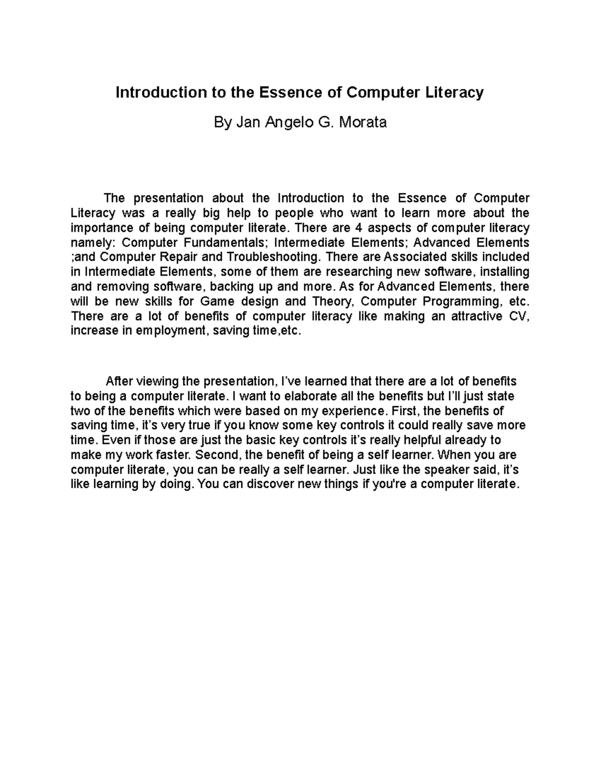 Chrislyn Llevado - Introduction to the Essence of Computer Literacy ...