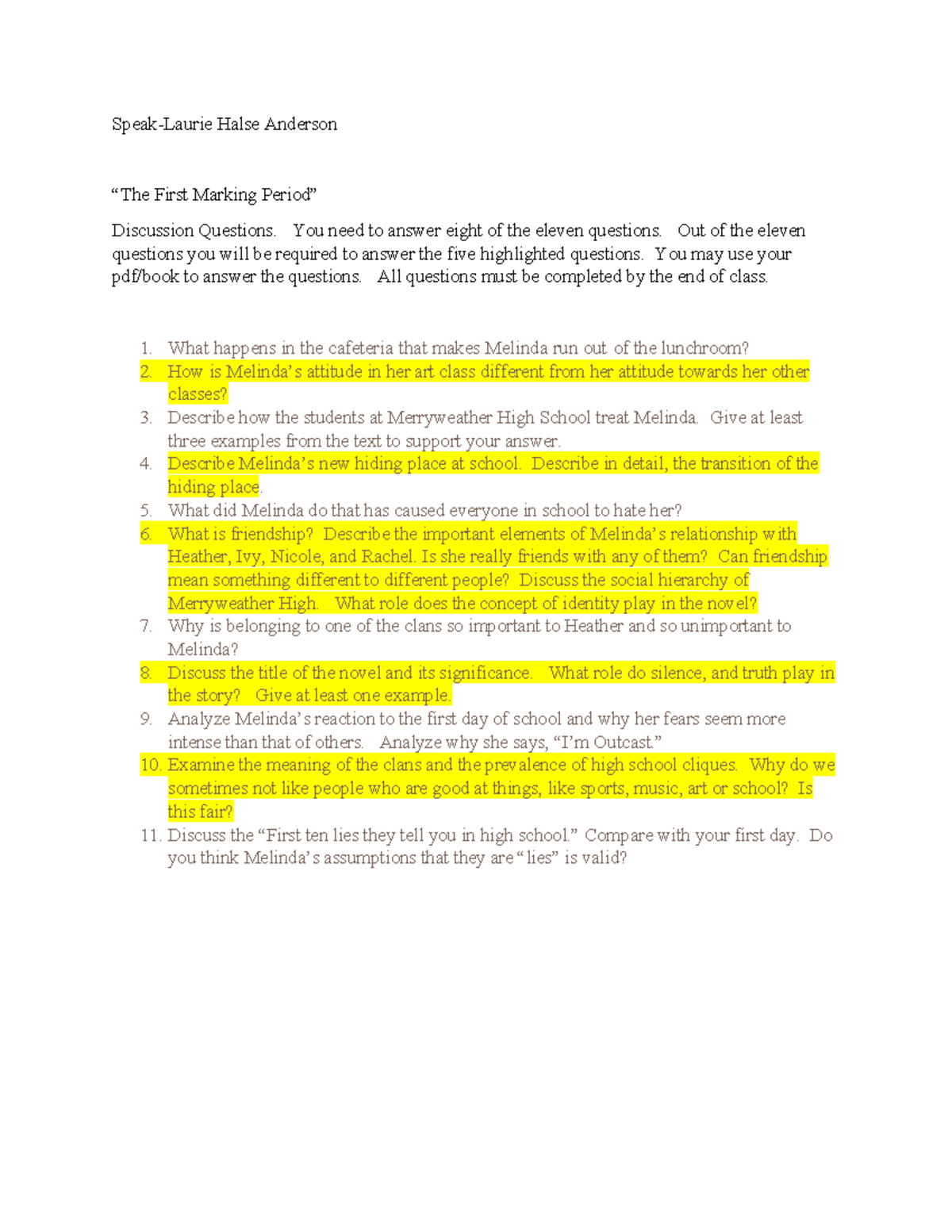 Diego Martinez - Speak-Laurie Halse Anderson - Speak-Laurie Halse ...