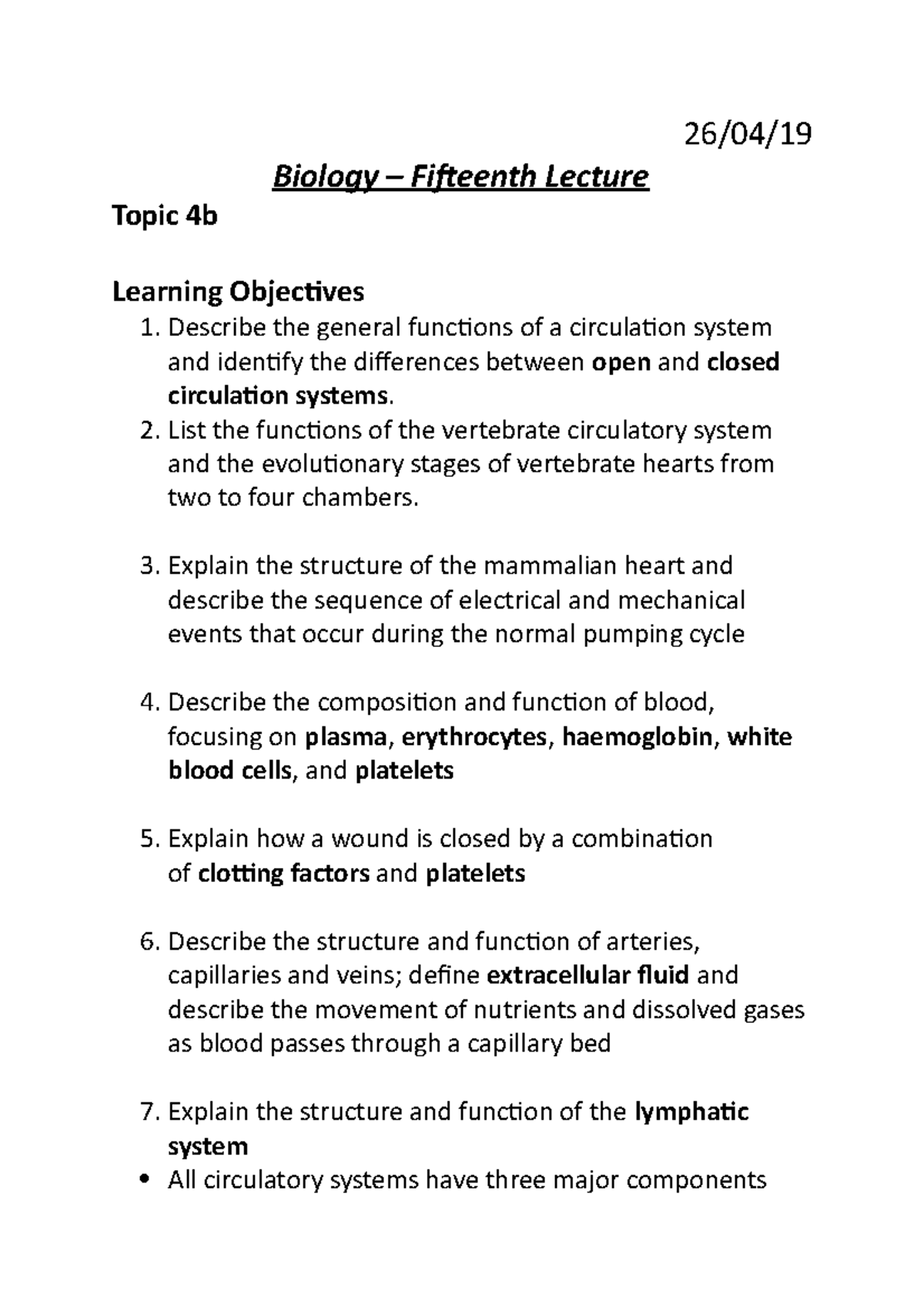 Bio Fifteenth Lecture - 26/04/ Biology – Fifteenth Lecture Topic 4b ...