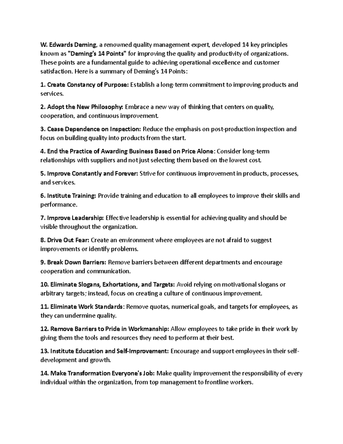 14 pts - DEMING'S 14 POINTS - W. Edwards Deming, a renowned quality ...